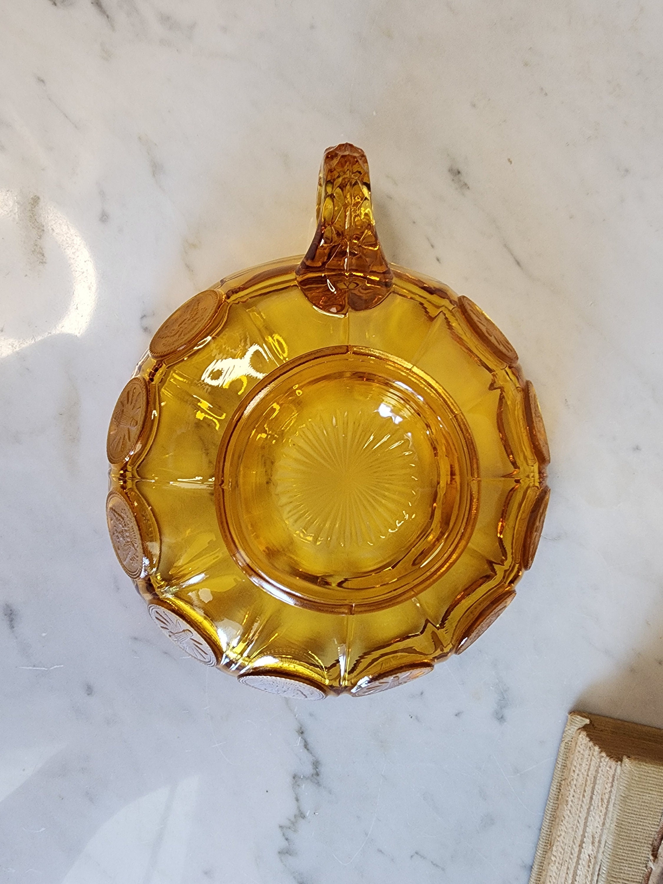 Vintage Amber Glass Coin Glass Pattern Fostoria Candy Dish Accent Piece ...