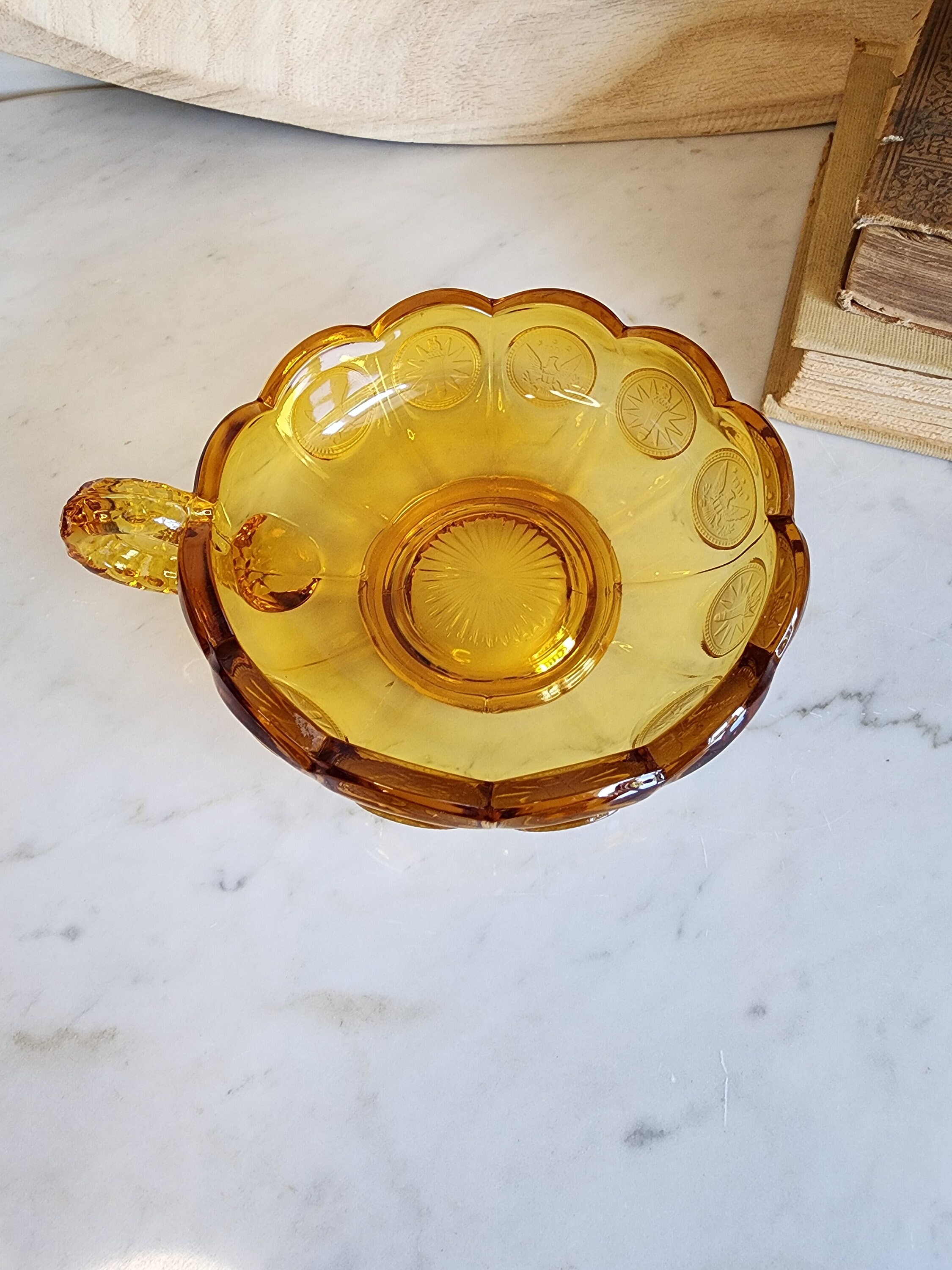 Vintage Amber Glass Coin Glass Pattern Fostoria Candy Dish Accent Piece ...
