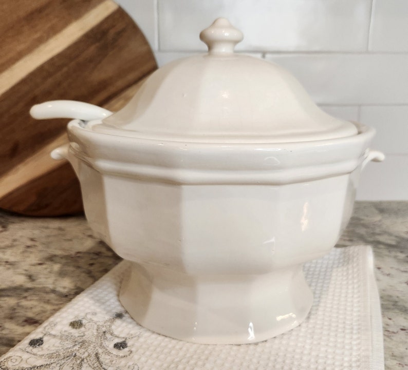 Vintage White Ceramic Soup Tureen With Serving Spoon - Etsy