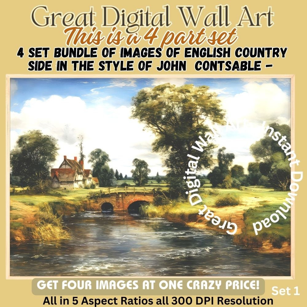 Set of 4 Art Style John Constable. English Country1816, Nature Digital ...