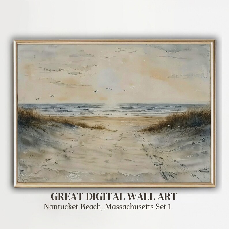 Muted Watercolor & Pencil Drawing of the Beach in Nantucket DIGITAL ...