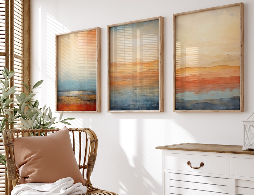 Radiant Serenity: Abstract Art Trio SET 2 – Tan, Ochre, and Bronze ...