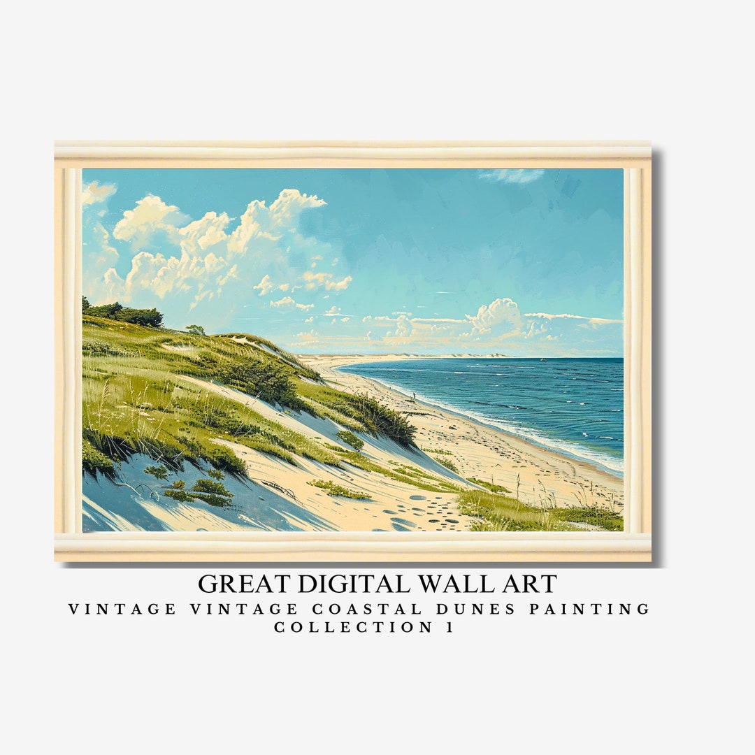 Vintage Coastal 1 Seaside, Dunes Painting, Rustic Beach Art, Beach ...