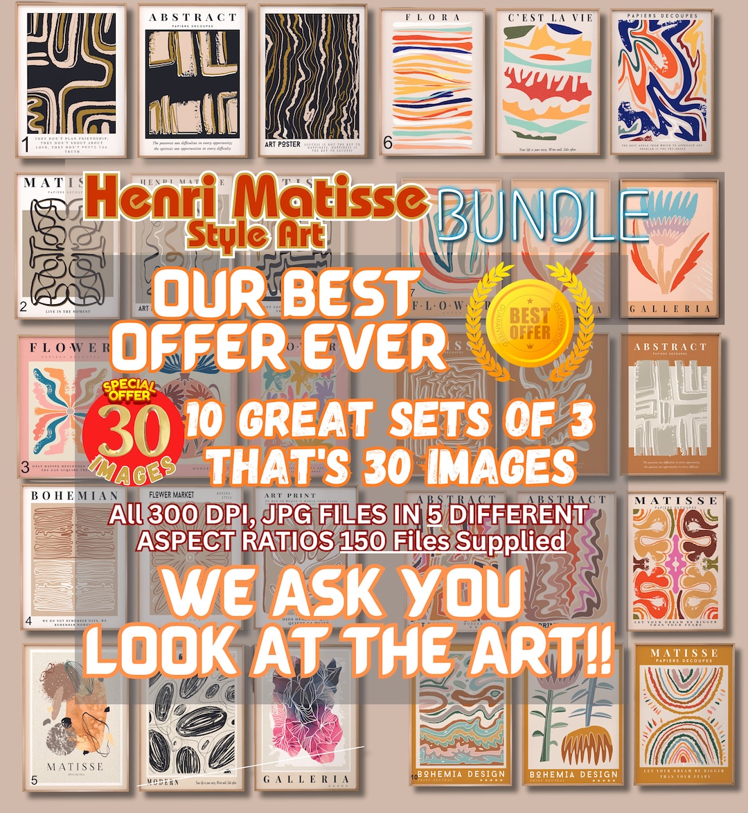 H Matisse Art BUNDLE SPECIAL, Print Set, 30 Pieces 10 Sets of 3 ...