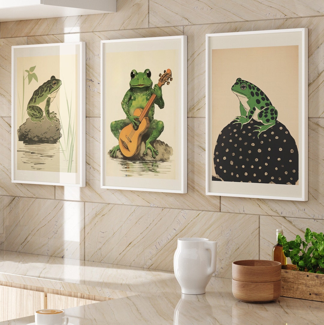 Japanese Set 3, Vintage Frog Woodblock Poster, Ukiyo-e Frog Print ...