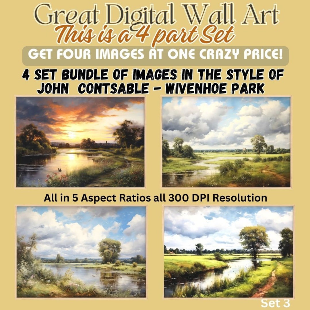 Set of 4 Art Style John Constable. Wivenhoe Park, Nature Digital Art ...