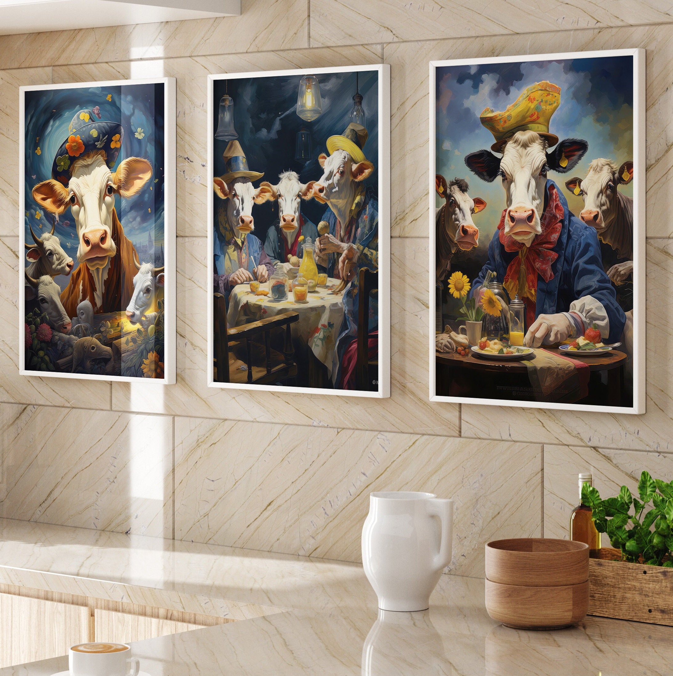 Cow of a Party 3 Set Art Whimsical Cow Wall Art Collection - Etsy