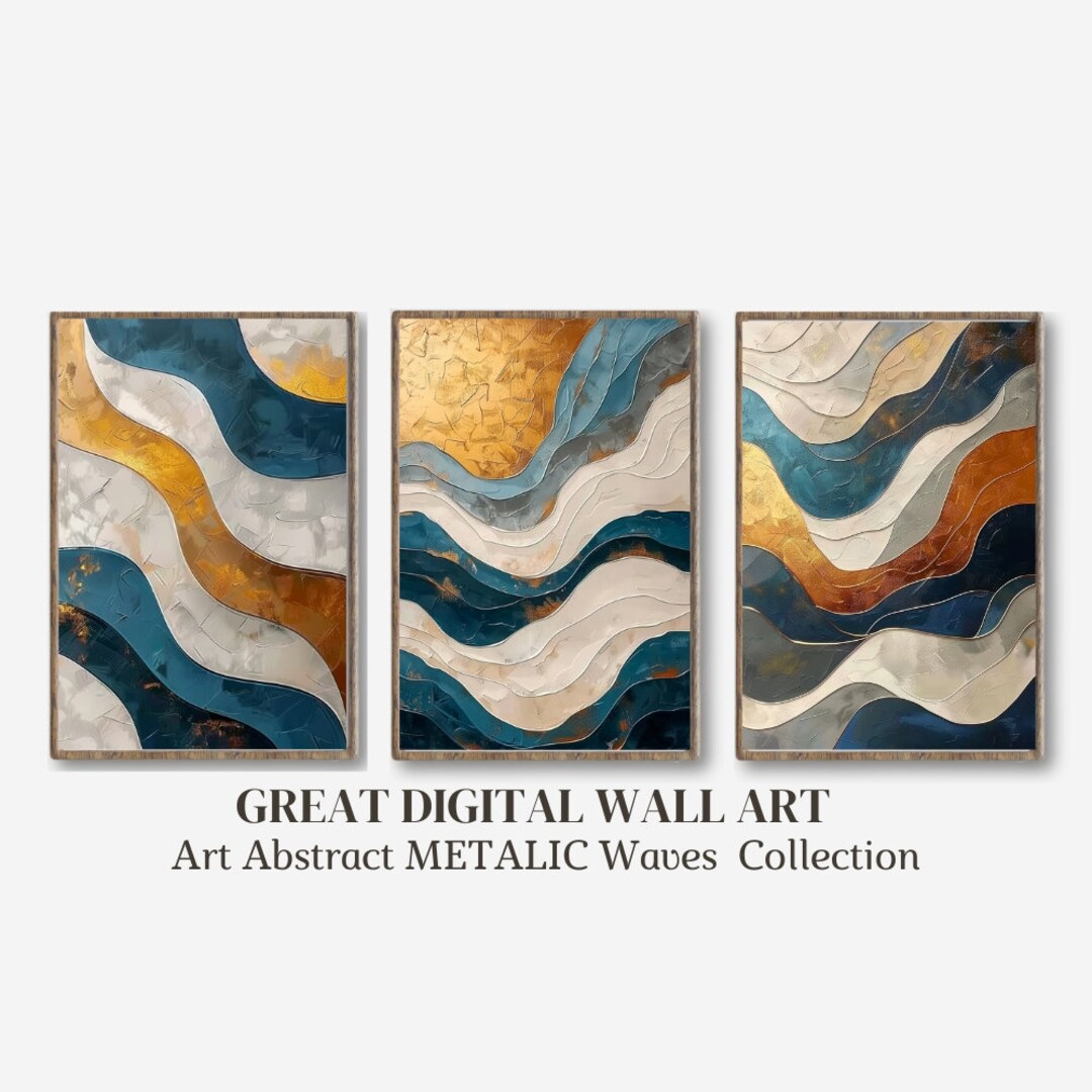 Modern Abstract Art, Set 3 Prints 'metalic Curves' Exciting ...