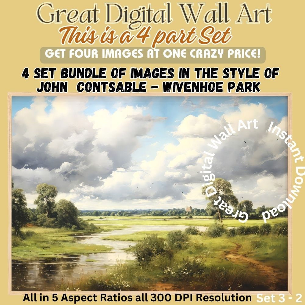 Set of 4 Art Style John Constable. Wivenhoe Park, Nature Digital Art ...