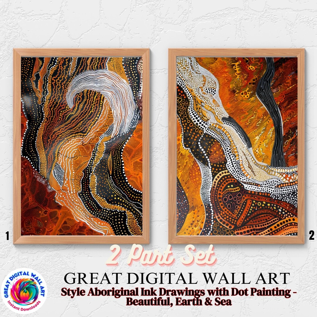 Wall Art Set of 2, Dreamtime Harmony: Mesmerizing Australian Dot Art ...