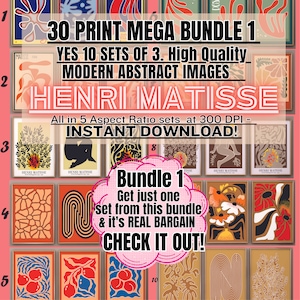 Henri Matisse Art BUNDLE, Print Set, 30 Pieces, 10 Sets of 3. Download ...