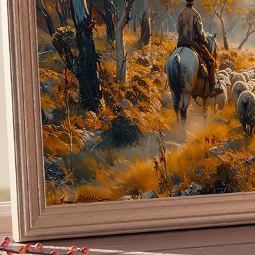 Australian Landscape Shepherd on Horseback, Herding Large Mob Sheep 4 ...