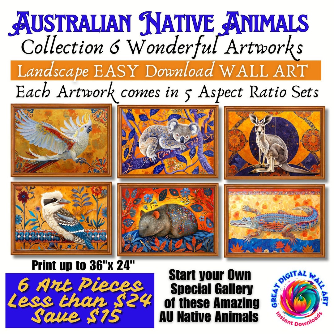 Australian Native Animal BUNDLE 6 Artpieces Fabulous Abstract Art ...