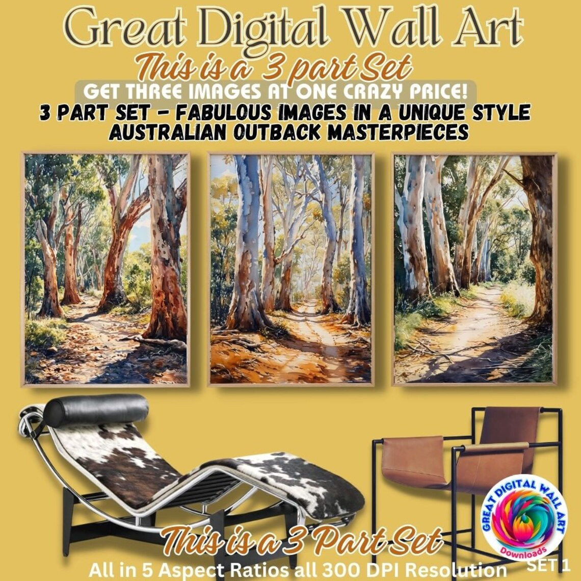 DIGITAL Wall Art, Set 3. Easy File Download/print Unique, Fabulous ...