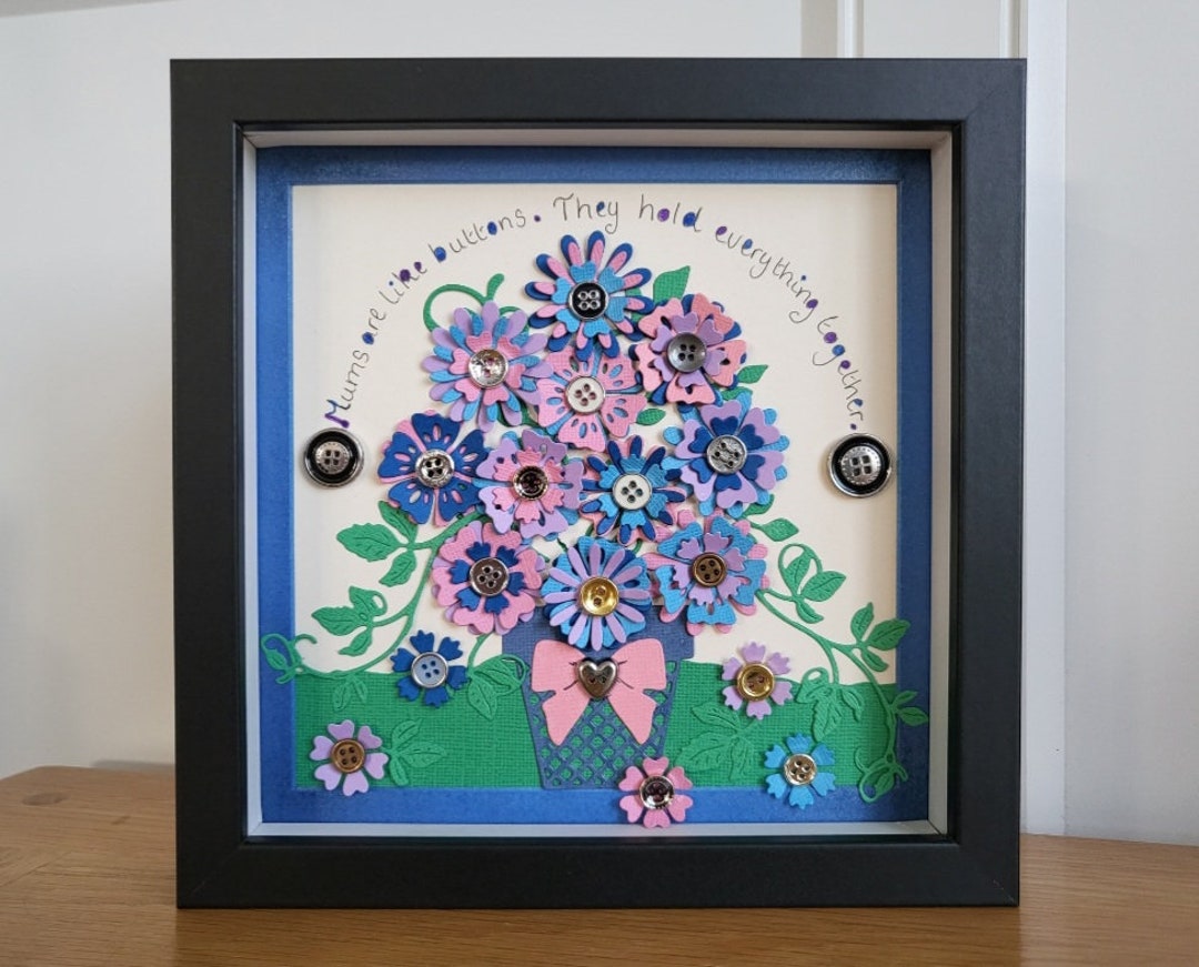 A Button Art Floral Box Frame Picture. A Special Gift for Mums. on It ...