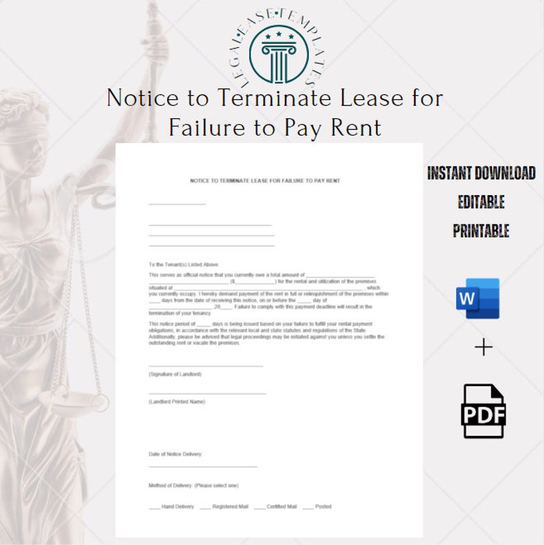 Notice to Terminate Lease for Failure to Pay Rent Template - Etsy
