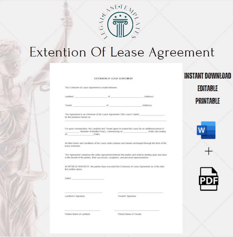 Lease Extention Agreement Template - Etsy