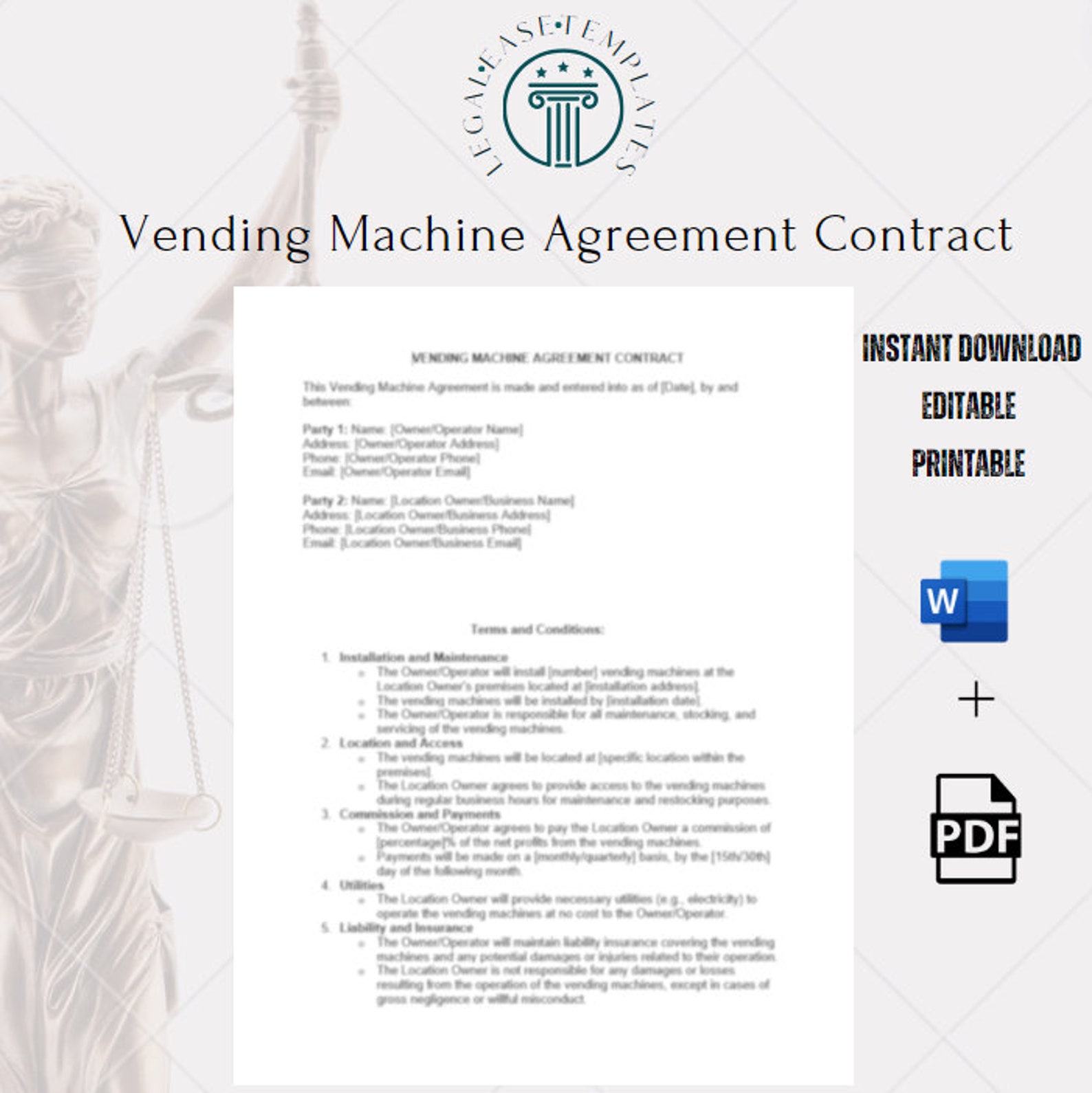 Vending Machine Agreement Contract - Etsy