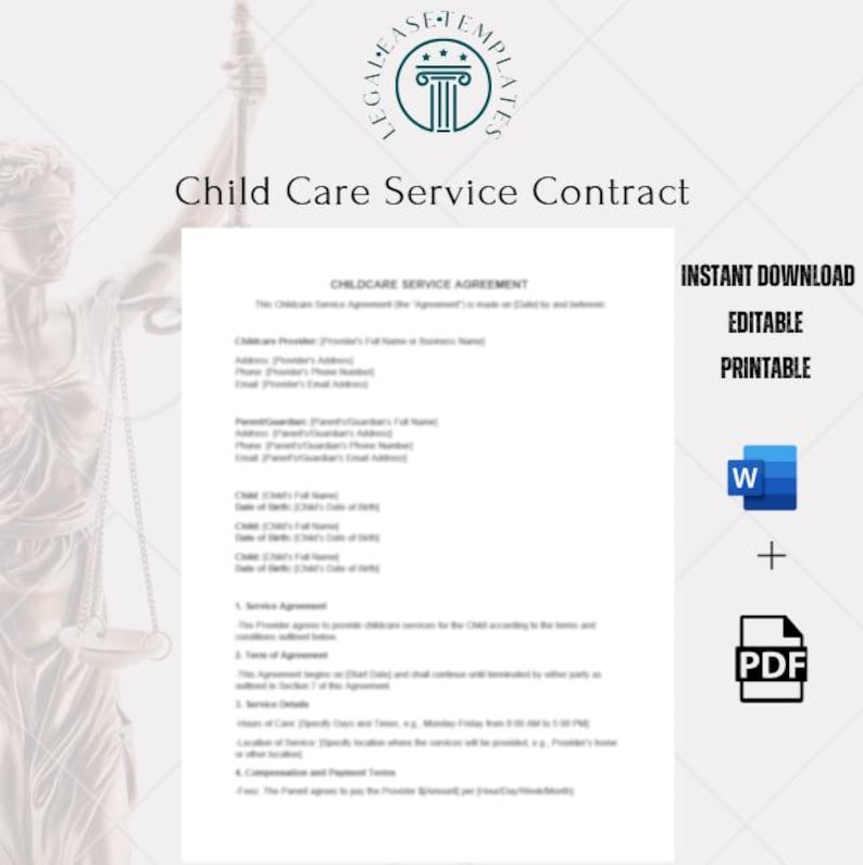 Child Care Service Agreement Contract - Etsy