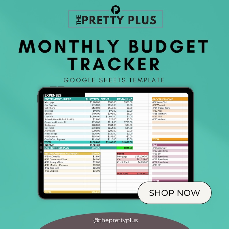 Monthly Budget Spreadsheet | Google Sheets | Bright and Colorful ...