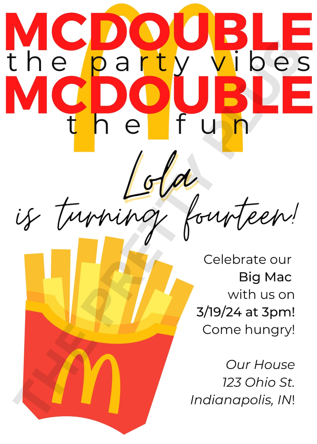 Mcdouble the Party Vibes Mcdonald's Themed Birthday Invitation Template ...