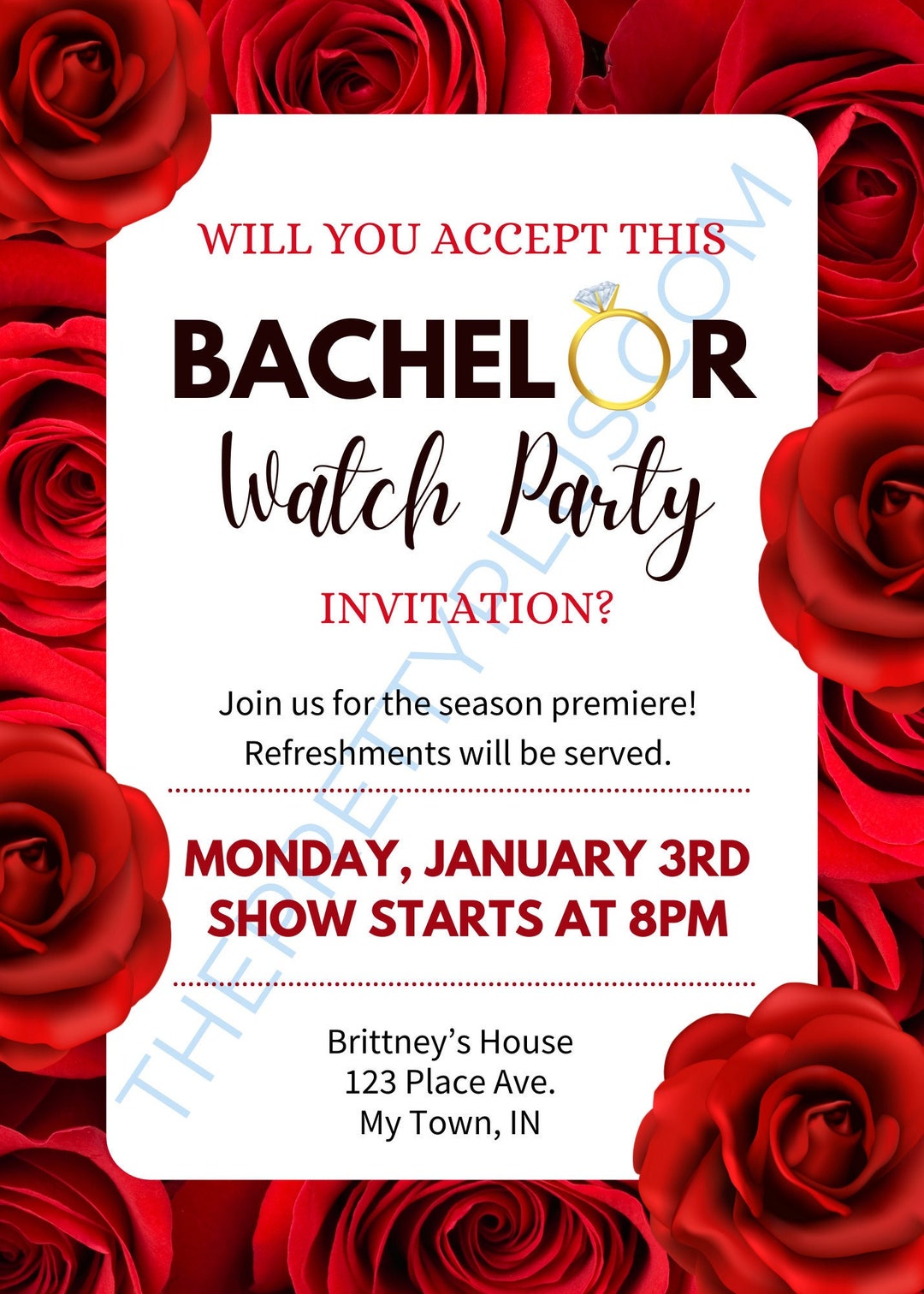 Bachelor Watch Party Invitation Canva Template - "will You Accept This ...
