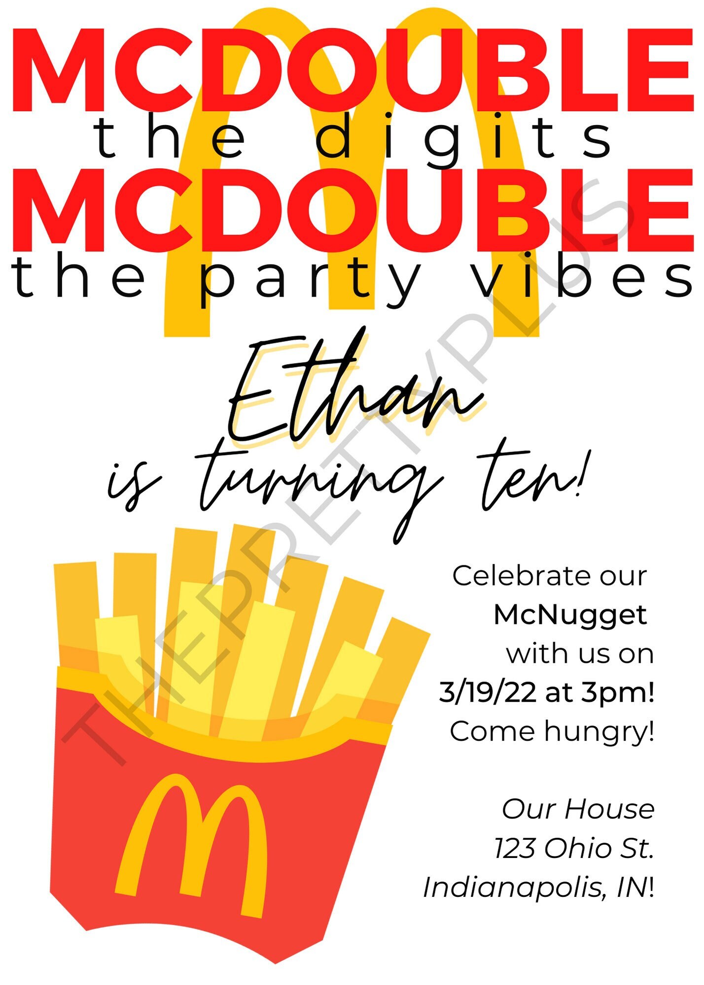 Mcdouble Digits Mcdonald's Themed 10th Birthday Invitation Template ...