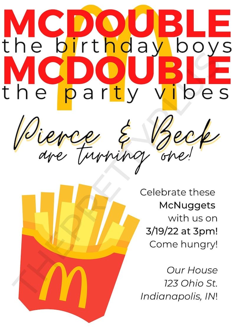 Mcdonald's Birthday Invitation for Twins - Fully Customizable Canva ...
