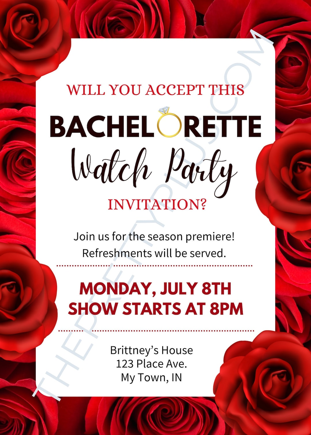 Bachelorette Watch Party Invitation Canva Template - "will You Accept ...