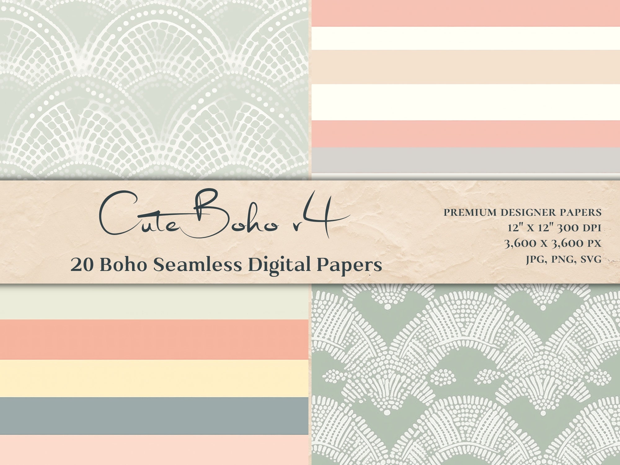 20 Cute Boho Digital Papers Commercial Use Scrapbook Paper - Etsy