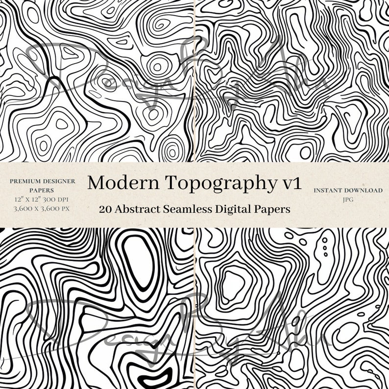 20 Modern Topography Digital Papers Urban Seamless Digital Paper, Map ...