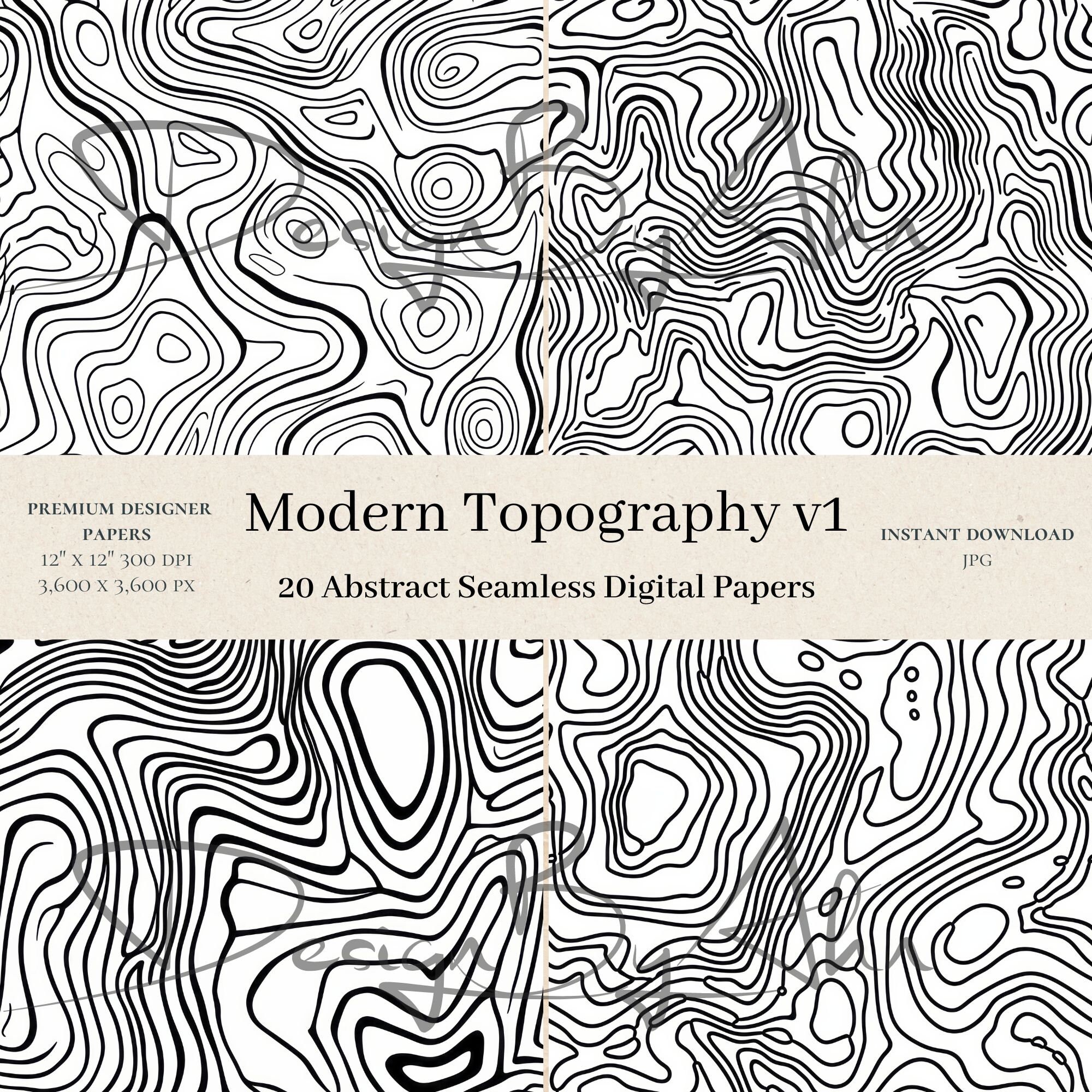20 Modern Topography Digital Papers - Urban Seamless Digital Paper, Map ...