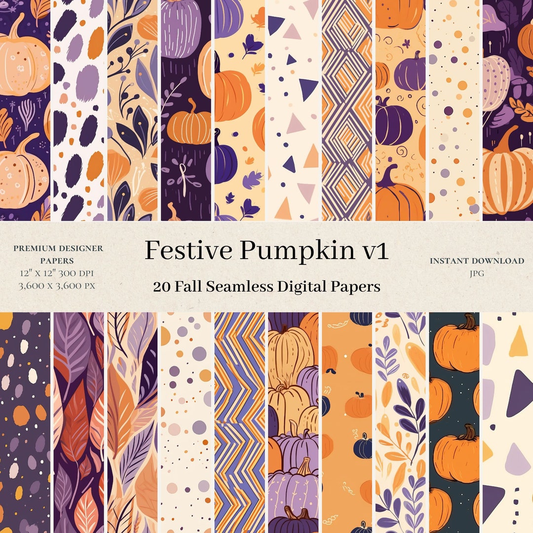 20 Festive Pumpkin Digital Papers - Abstract Scrapbook, Autumn Digital ...