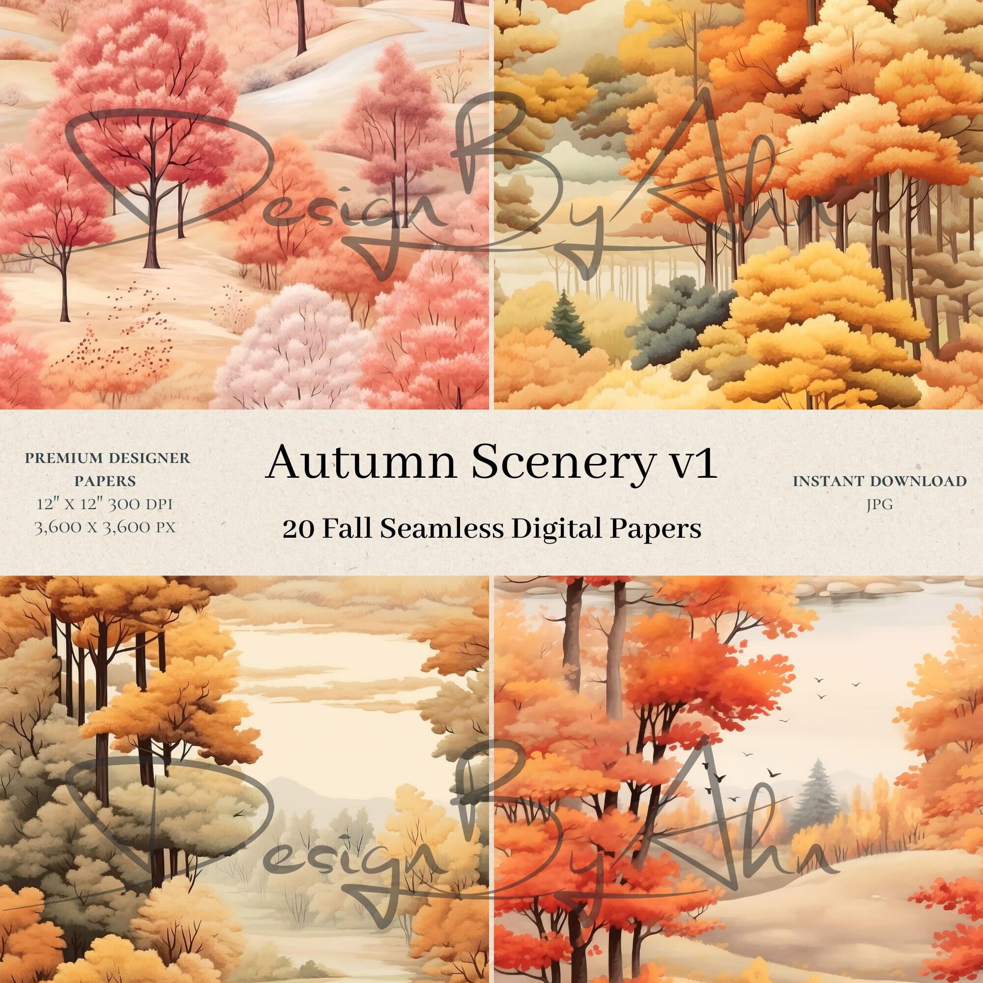20 Autumn Scenery Digital Papers - Watercolor Seamless Pattern, Forest ...