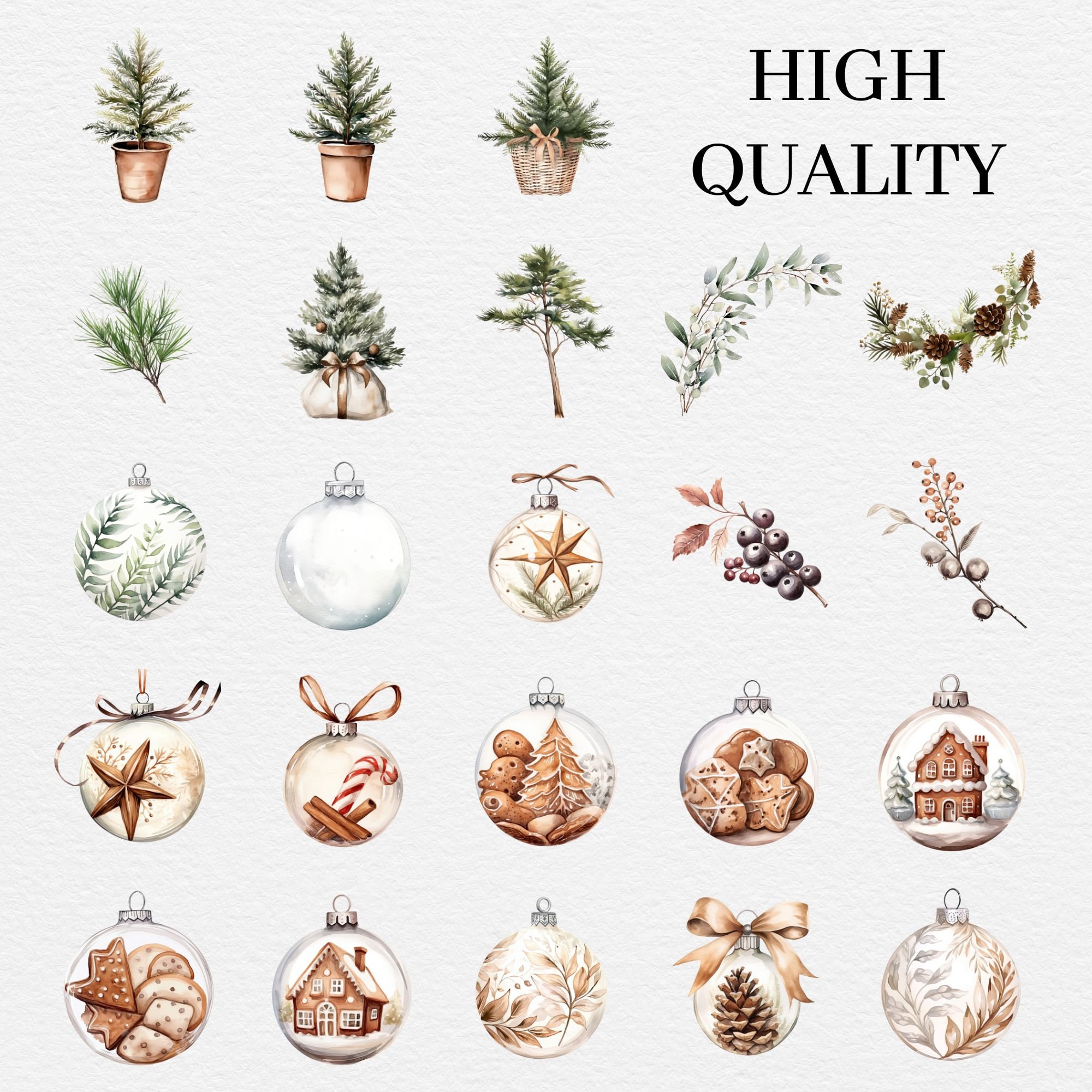 53 Aesthetic Christmas Clipart Set Transparent Background - Etsy