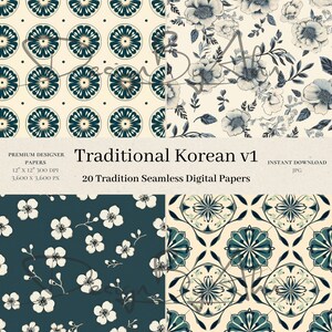 20 Traditional Korean Digital Papers - Hand-drawn Scrapbook, Seamless ...