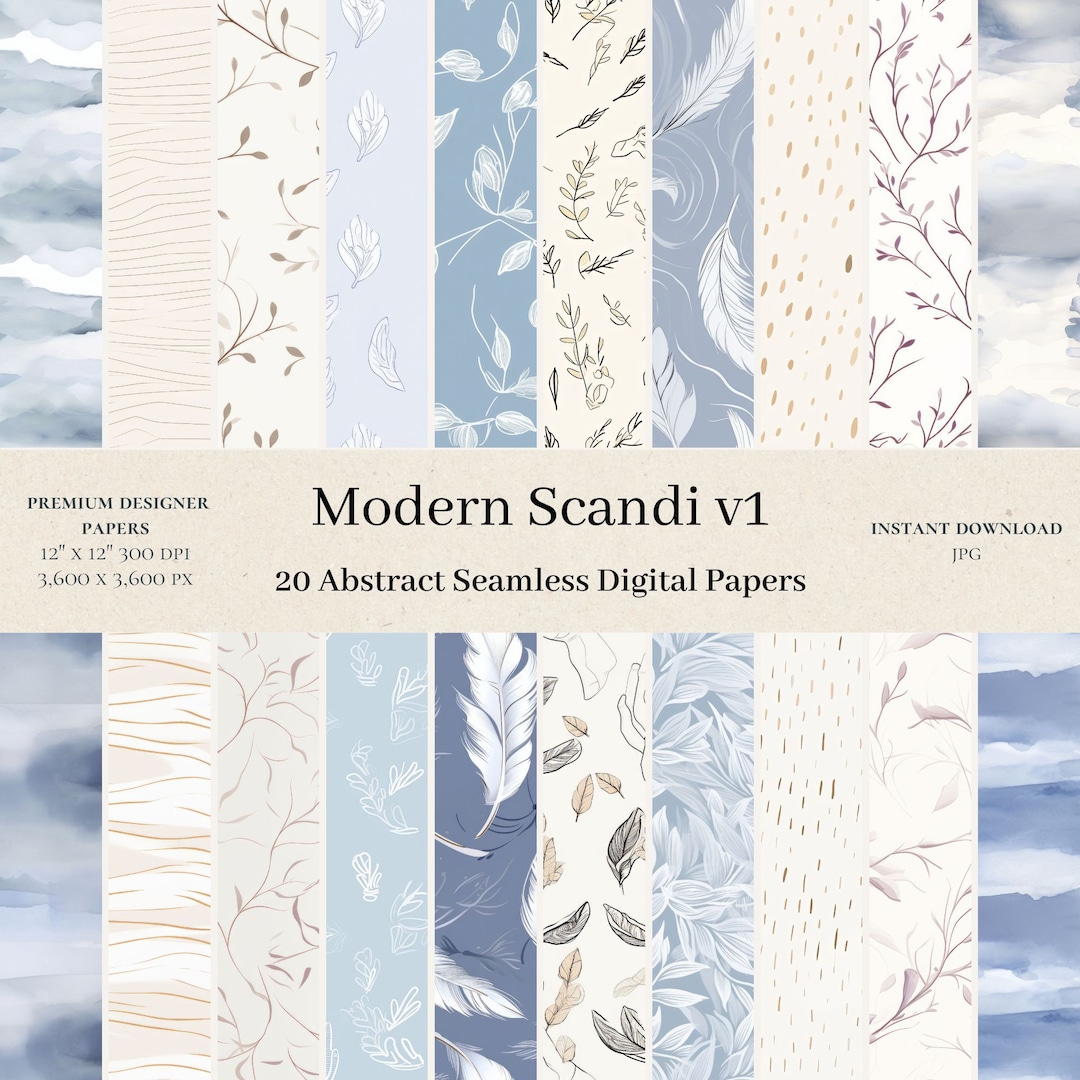 20 Modern Scandi Digital Papers - Watercolor Scrapbook, Leaves, Hands ...