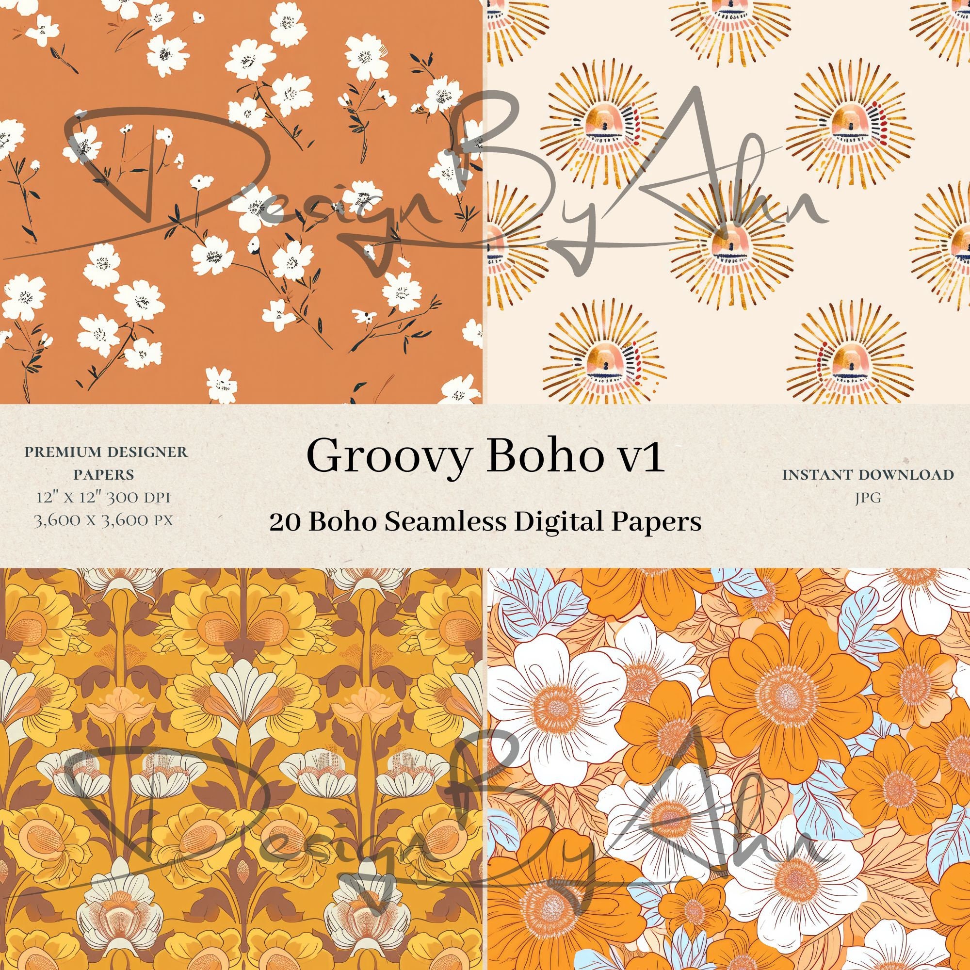 20 Boho Groovy Digital Papers Commercial Use, Seamless Pattern, Groovy ...