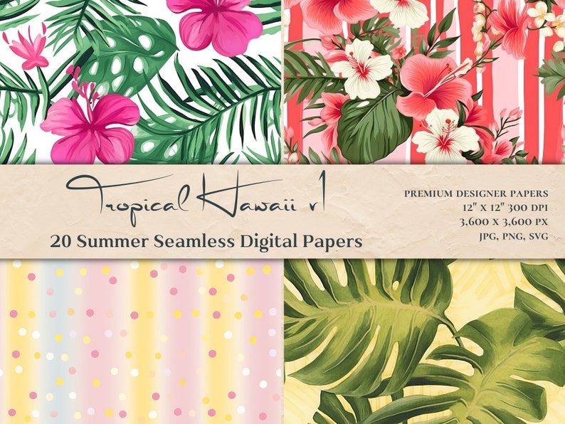 20 Tropical Hawaii Digital Papers Tropical Seamless Pattern - Etsy