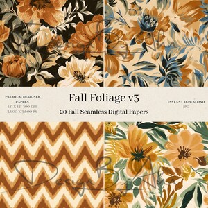 20 Fall Foliage Digital Papers - Watercolor Seamless Pattern, Floral ...