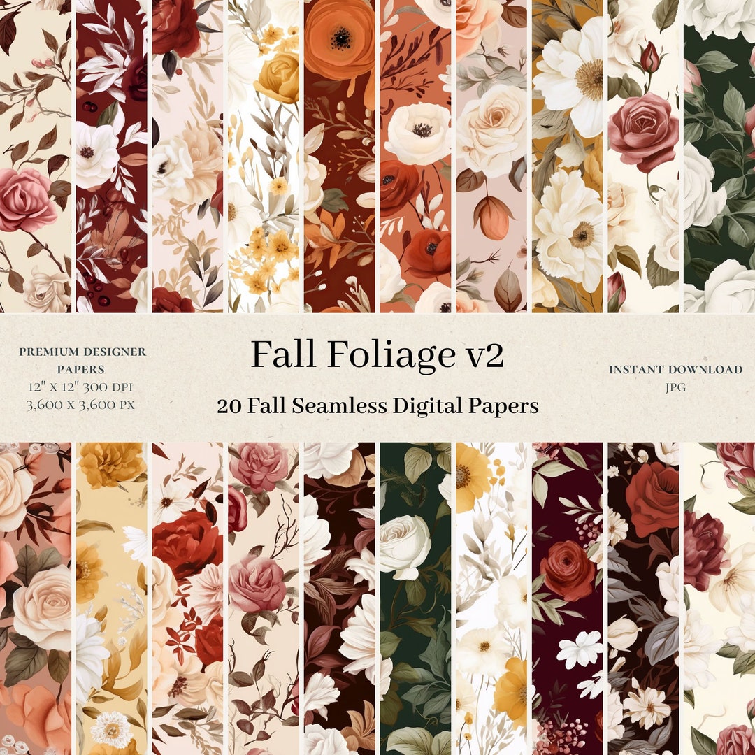 20 Fall Foliage Digital Papers - Watercolor Seamless Pattern, Floral ...