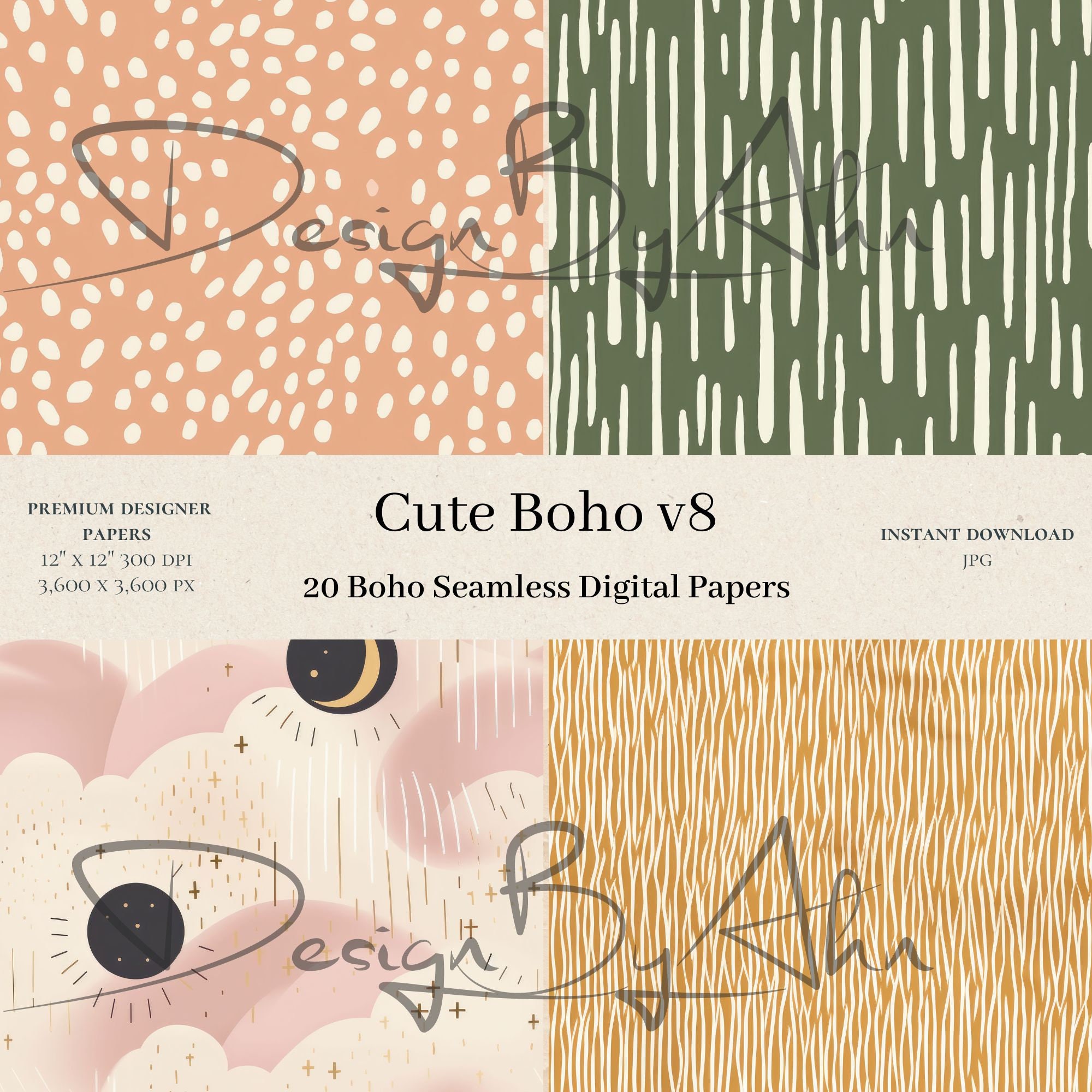 20 Cute Boho Digital Papers Commercial Use, Scrapbook Paper, Spring ...