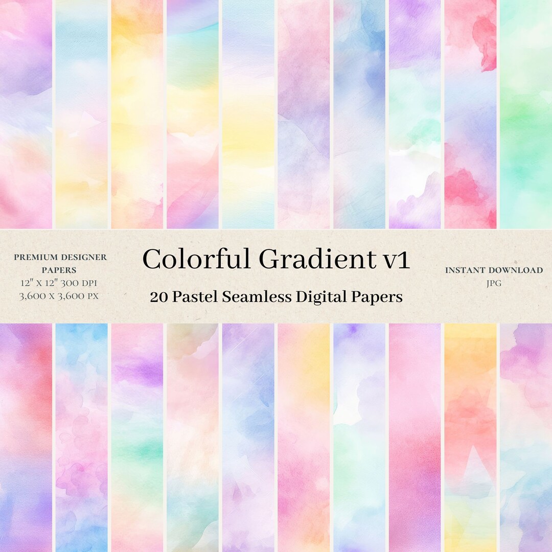 20 Colorful Gradient Digital Papers - Pastel Scrapbook, Pastel ...