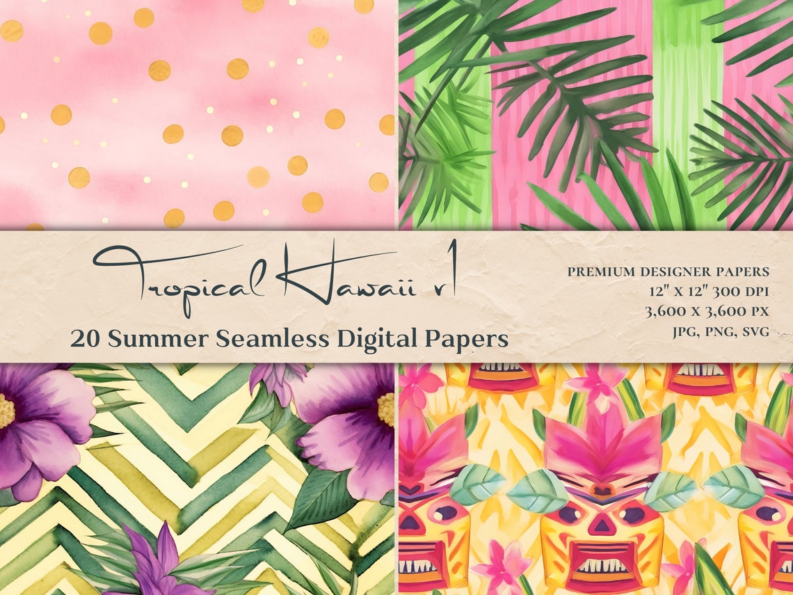 20 Tropical Hawaii Digital Papers Tropical Seamless Pattern - Etsy
