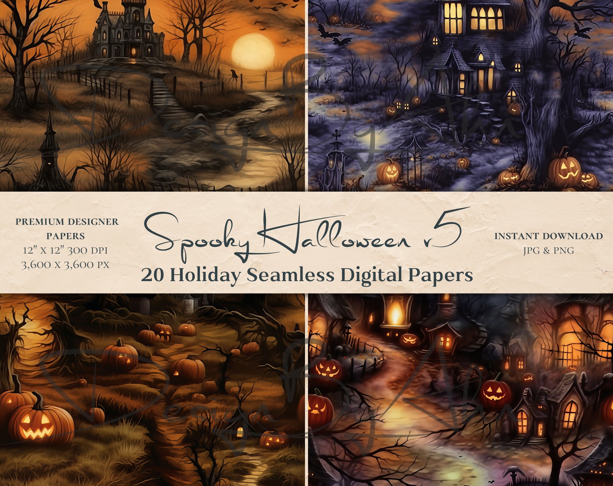 20 Spooky Halloween Digital Papers PNG, JPG, Pumpkin Seamless Pattern ...