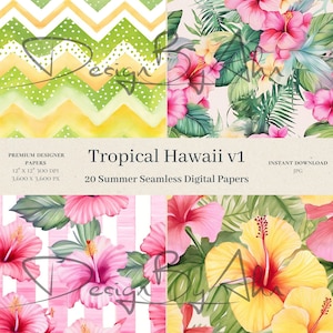 20 Tropical Hawaii Digital Papers Tropical Seamless Pattern, Aloha ...