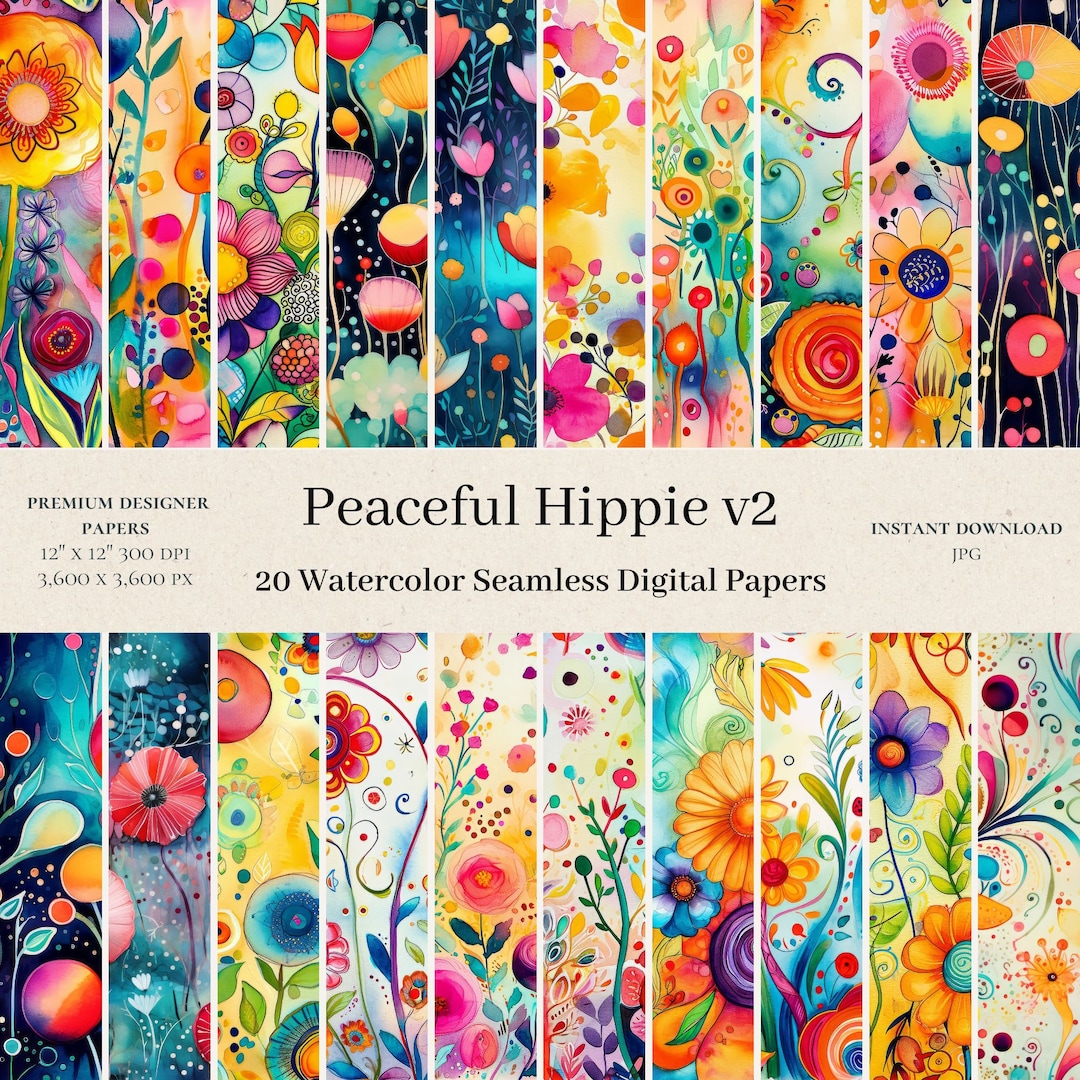 20 Peaceful Hippie Papers - Commercial Use, Scrapbook Paper, Spring ...