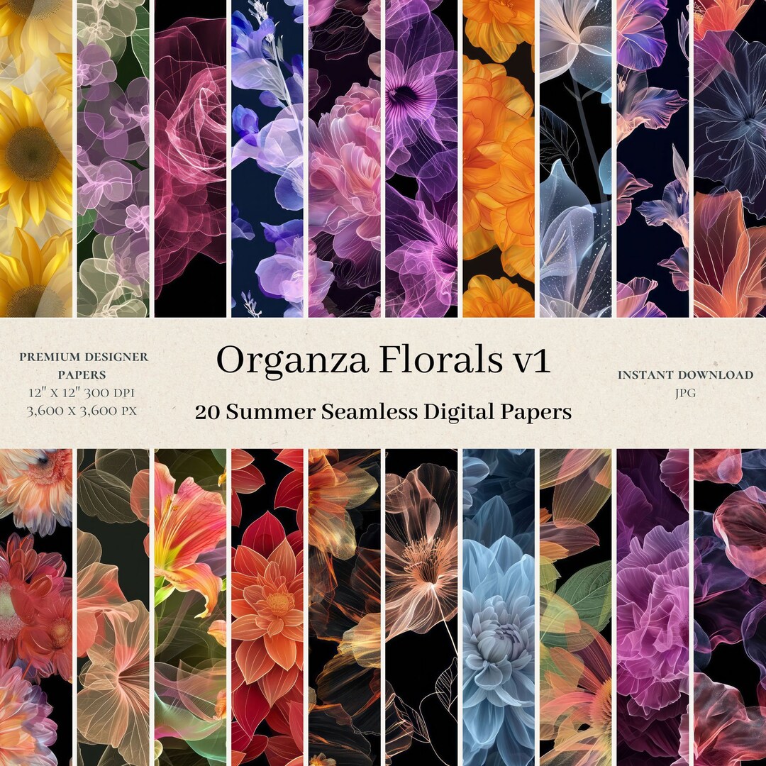 20 Organza Floral Digital Papers - Flower Seamless Pattern, Floral ...