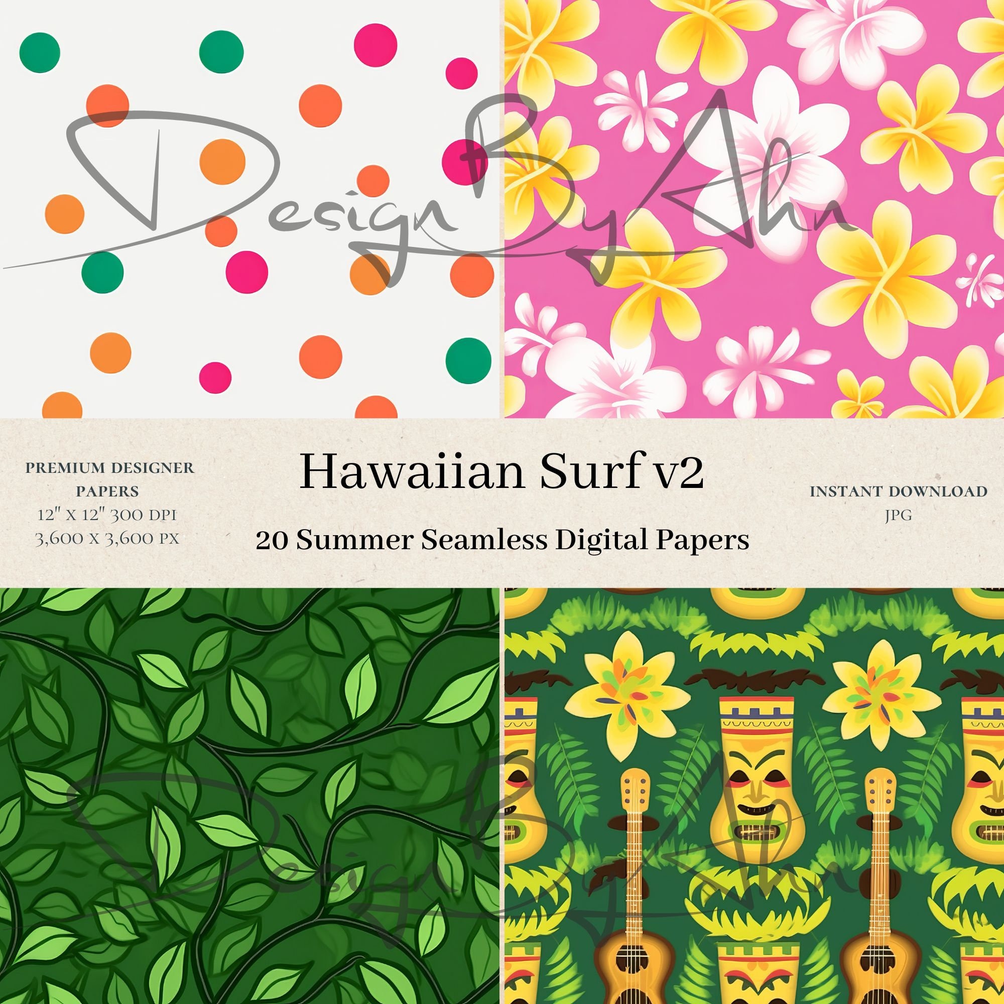 20 Hawaiian Surf Digital Papers - JPG, Tropical Seamless Pattern, Surf ...