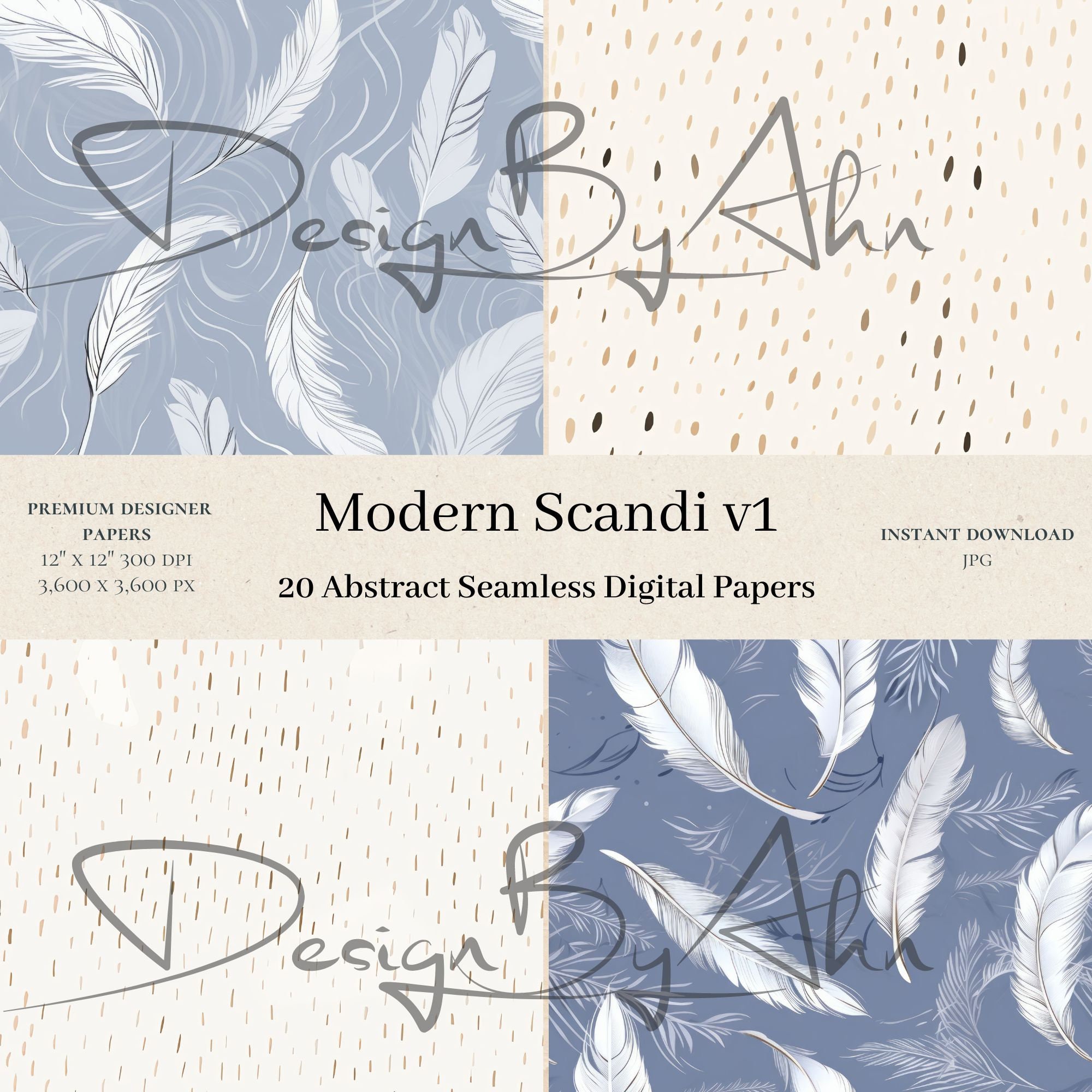20 Modern Scandi Digital Papers Watercolor Scrapbook, Leaves, Hands ...
